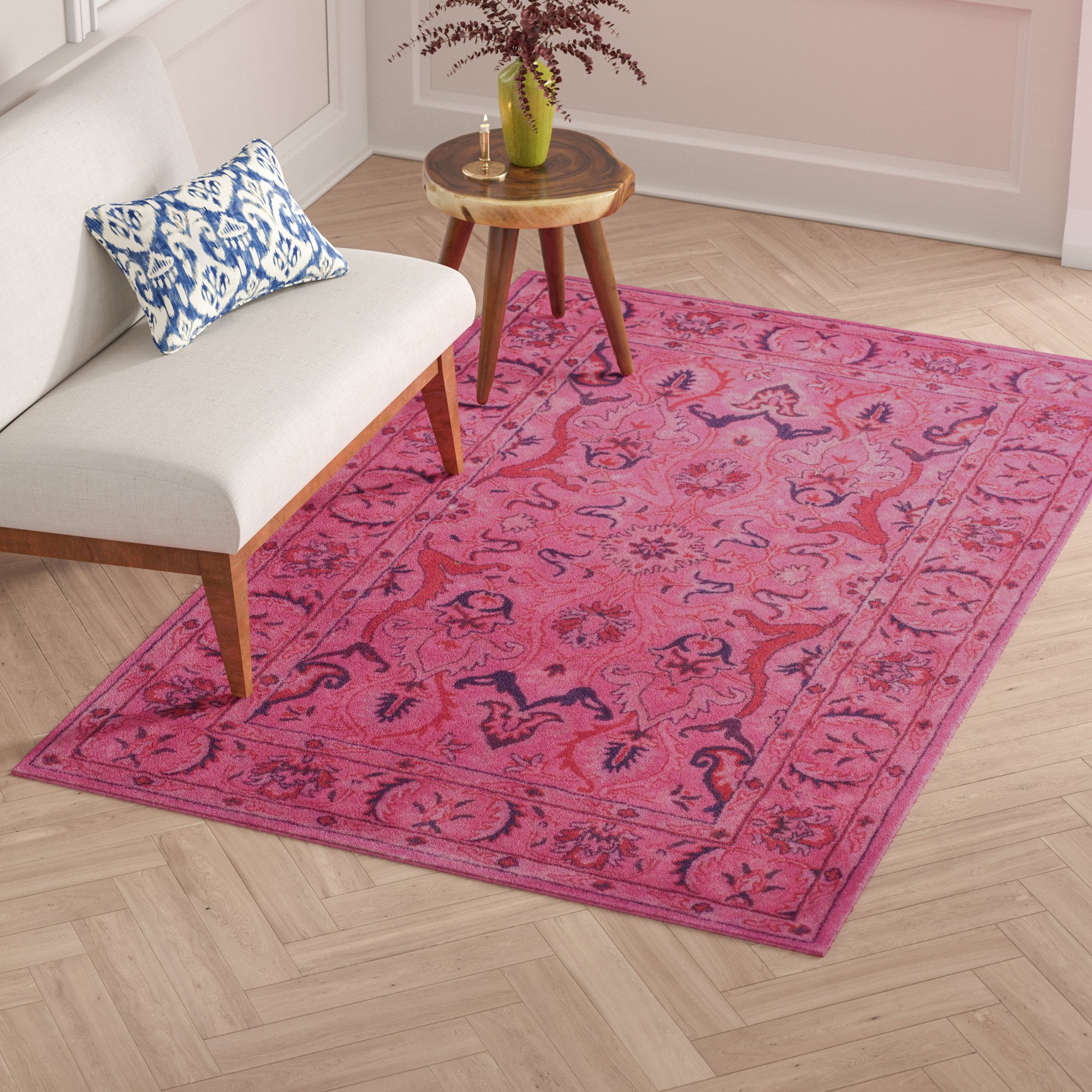 Bungalow Rose Reid Handmade Wool Pink Rug & Reviews | Wayfair