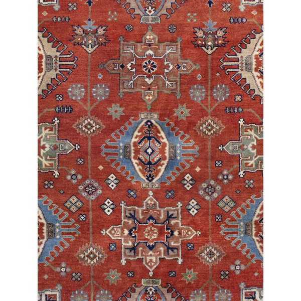 Pasargad Mahal Handmade Hand-Knotted Wool Rust / Navy Rug | Wayfair
