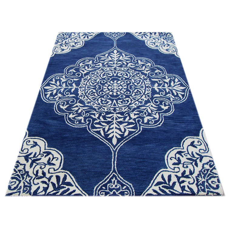 Bakero Kirman Hand-Tufted Dark Blue Area Rug | Wayfair.co.uk