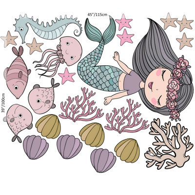 Zoomie Kids Roughton 22 Piece Mermaid Ariel Removable Wall Decal Set ...