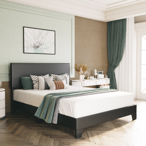 Wade Logan® Avel Simple Rectangular Upholstered Platform bed & Reviews ...