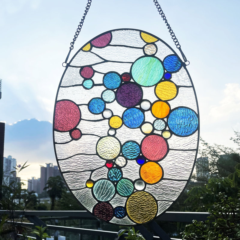 Ivy Bronx Bubbles Stained Glass Window Panel | Wayfair