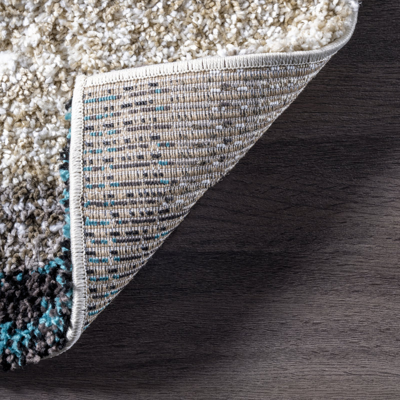 Langley Street City Striped Shag Tufted Performance Brown/Teal/Blue Rug ...