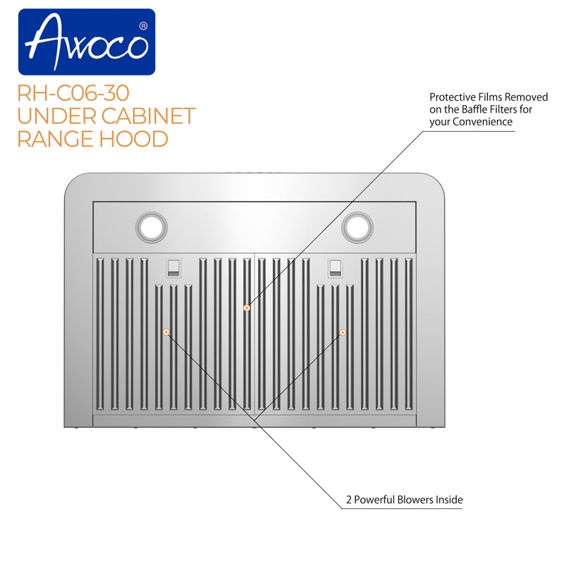 Awoco 30 Inches 900 Cubic Feet Per Minute CFM Ducted Under Cabinet ...