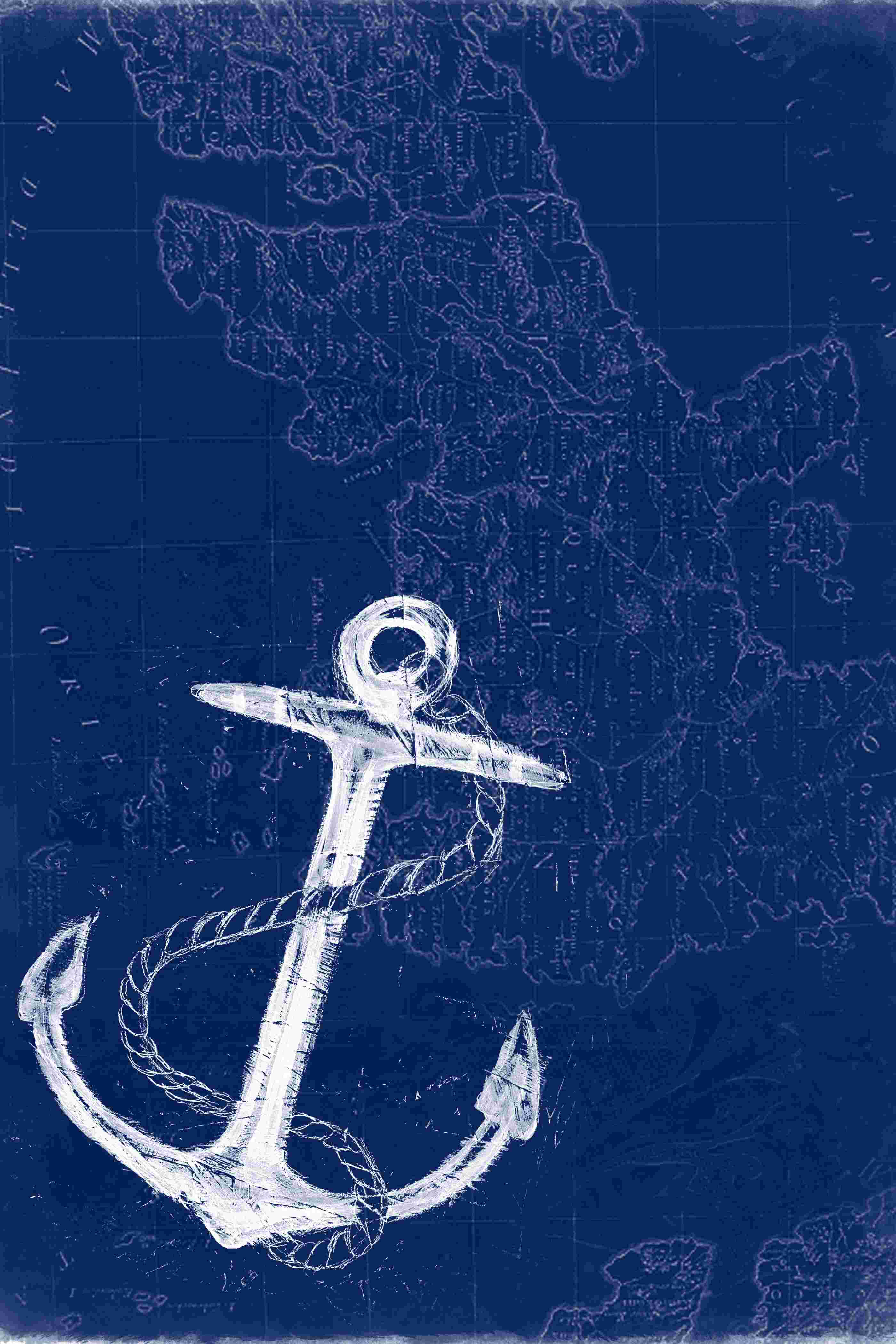 Breakwater Bay Blue Anchor Map - Wrapped Canvas Print | Wayfair