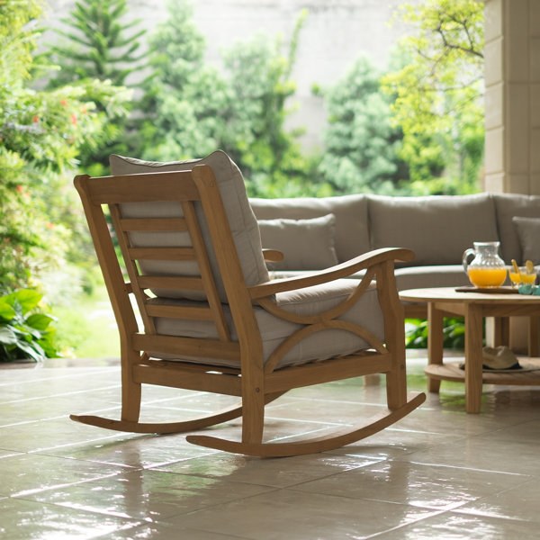 Birch Lane™ Brunswick Outdoor Teak Rocking Chair with Cushions ...