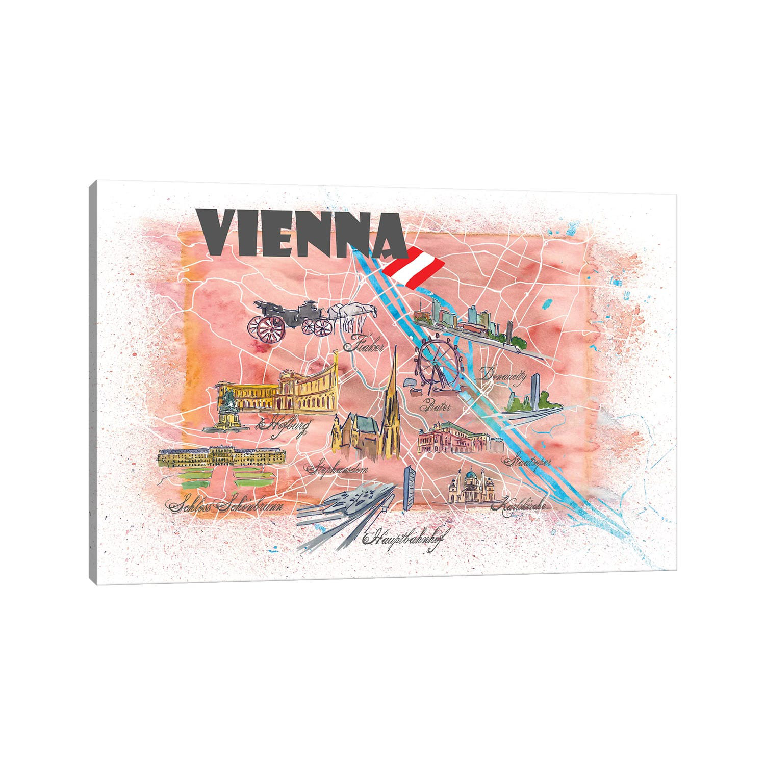 East Urban Home Vienna Austria Illustrated Map by - Wrapped Canvas ...