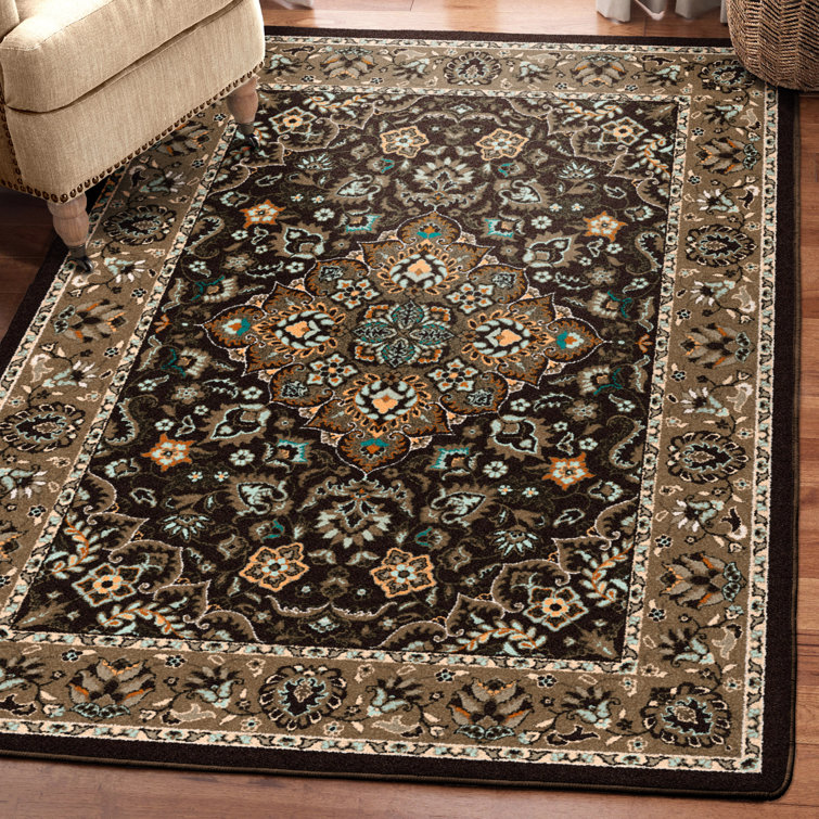 Bungalow Rose Prolley Power Loom Brown/Black Rug | Wayfair