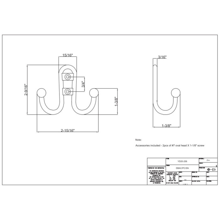 Elements by Hardware Resources 2.94'' Wide Metal 2 - Hook Wall Hook ...