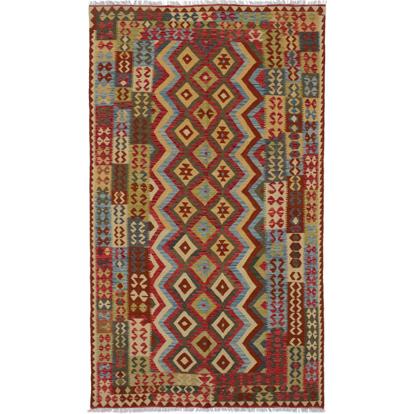 Foundry Select Handmade Flatweave Wool Red/Green/Blue Rug | Wayfair