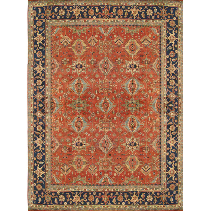 Pasargad Mahal Handmade Hand-Knotted Wool Rust / Navy Rug | Wayfair