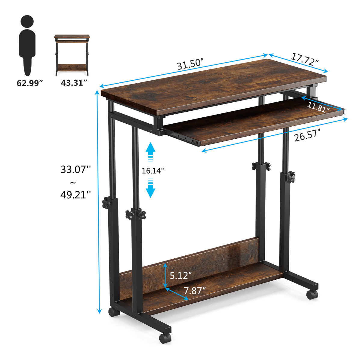 Inbox Zero Deperte Height Adjustable Standing Gaming Desk & Reviews ...
