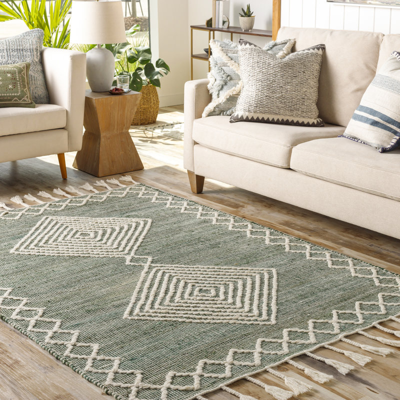 Joss & Main Rodriguez Handmade Flatweave Green Rug & Reviews | Wayfair