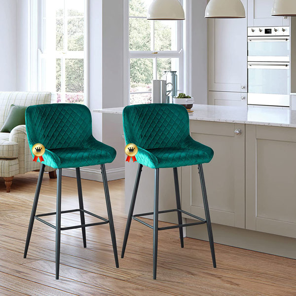 Sinda Funiture Luxury Velvet Bar Stools Bar Height, Set Of 2, 30 Inches ...