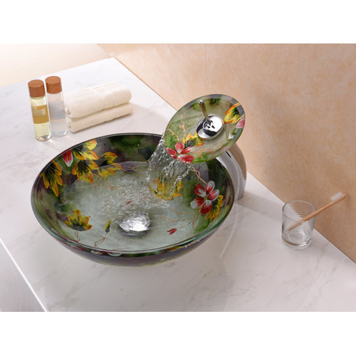 ANZZI Panye 16.5'' Green Tempered Glass Circular Vessel Bathroom Sink ...