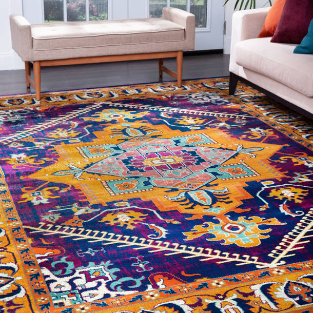 Bungalow Rose Depew Performance Orange/Pink/Blue Rug & Reviews | Wayfair