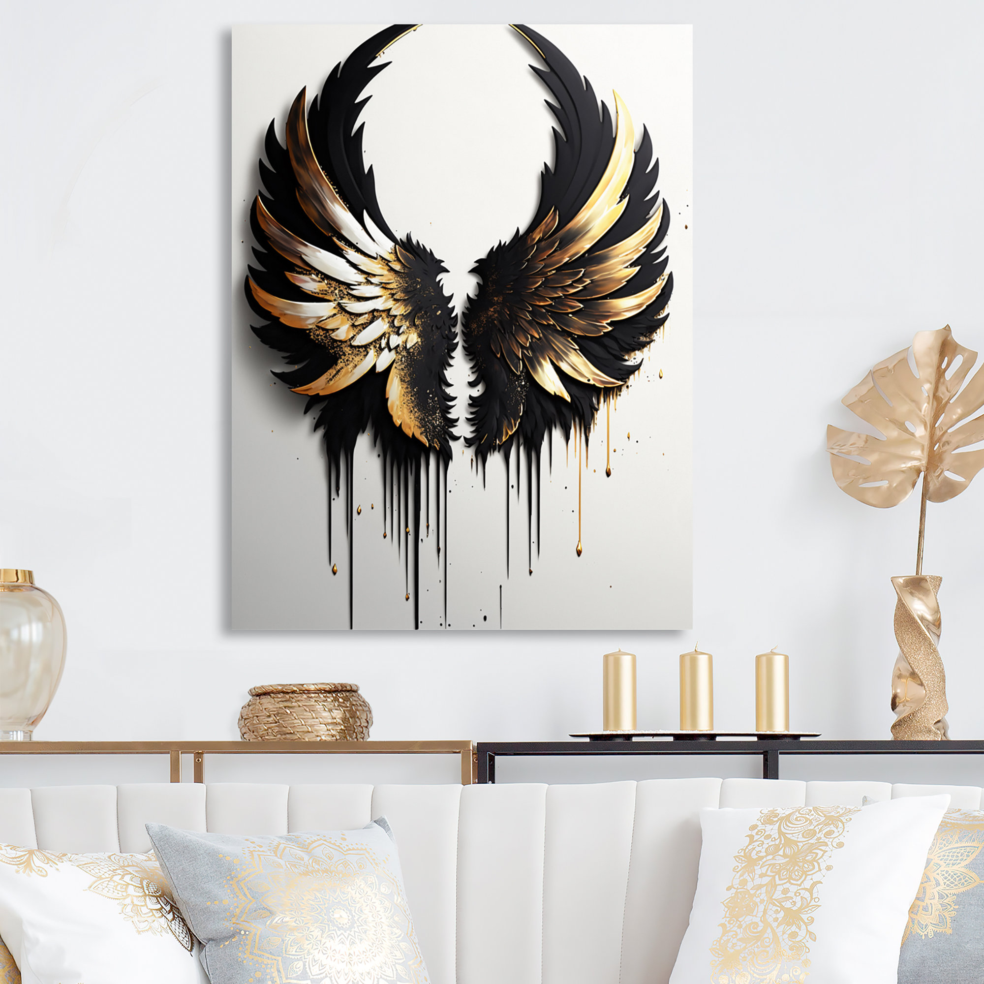 Trinx Ashlene Black Silver And Gold Angel Wings III - Contemporary Glam ... Trinx Ashlene Black Silver And Gold Angel Wings III - Contemporary Glam ...