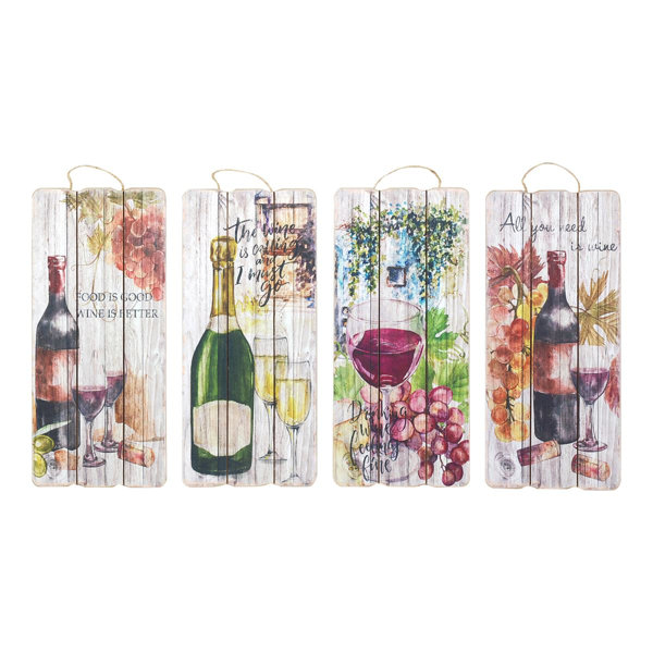 Marlow Home Co. 4 Piece Wooden Plates Wine and Beer Wall Décor Set ...