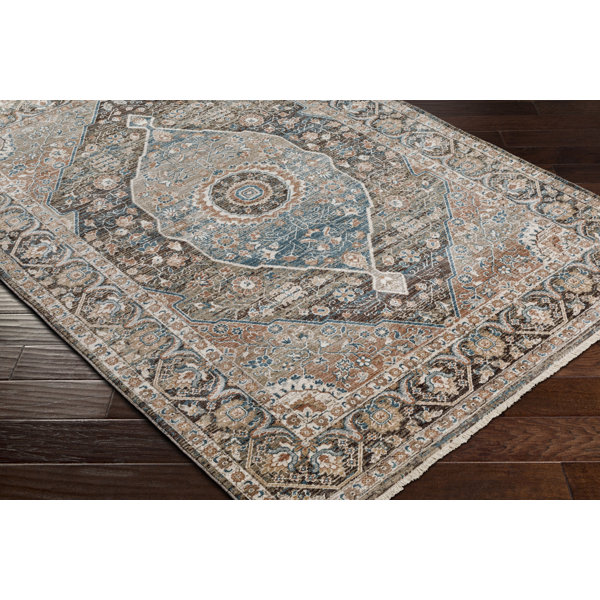 Langley Street Everly Performance Taupe/Blue Rug | Wayfair
