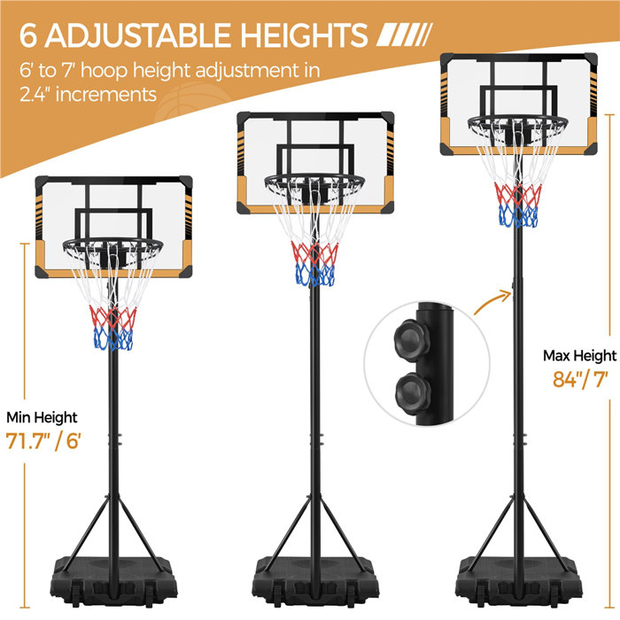 Yaheetech Height Adjustable Portable Metal Full-Size Basketball Hoop ...