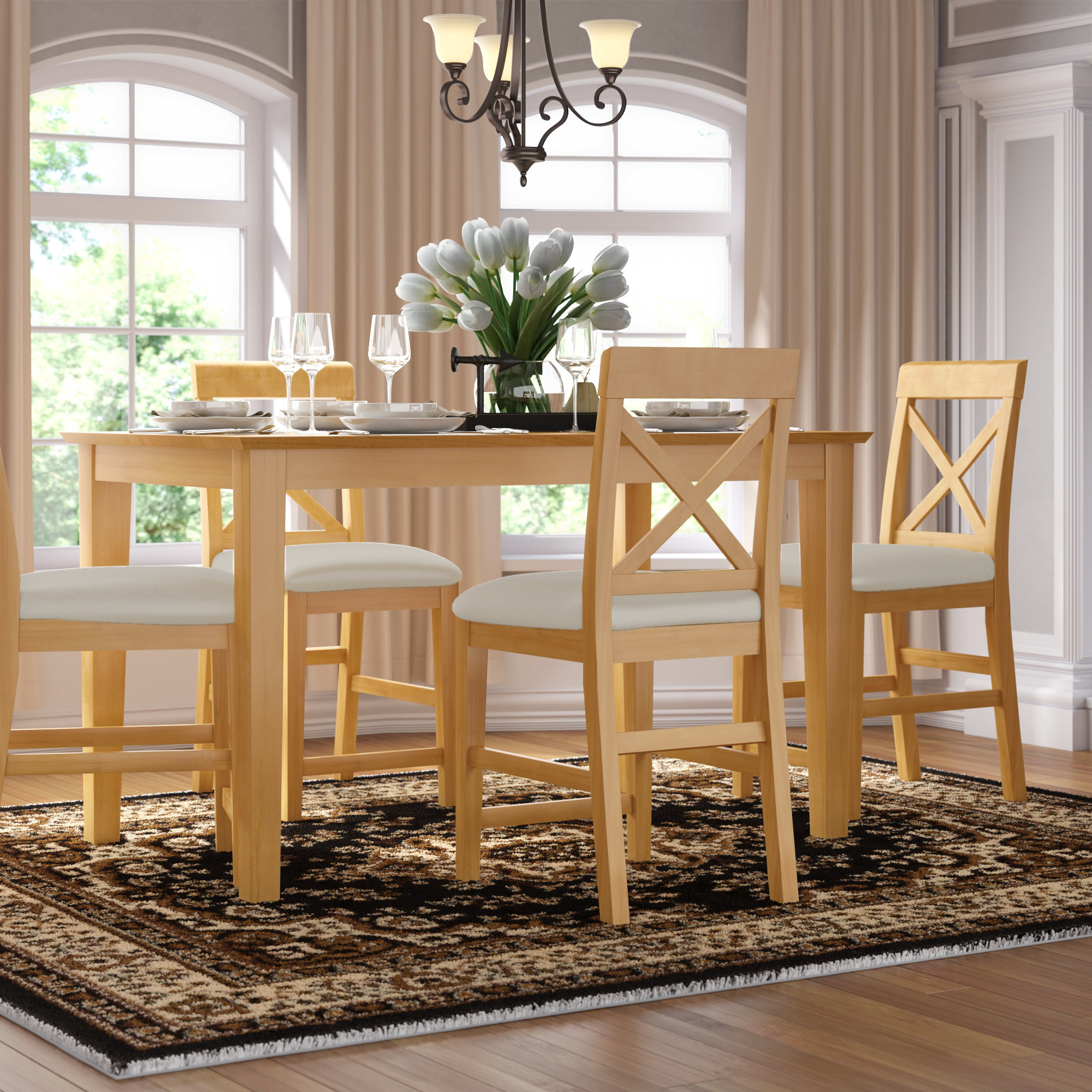 Gracie Oaks Adelline 4 - Person Counter Height Solid Wood Dining Set ...