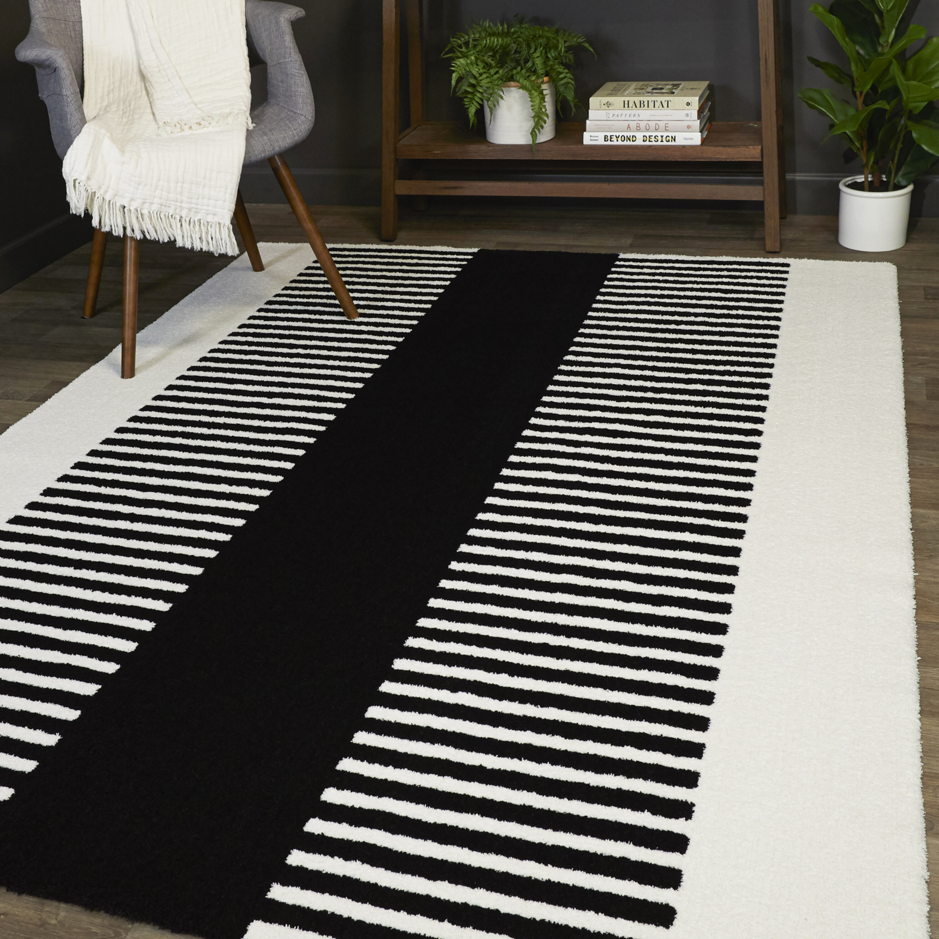 Latitude Run® Striped Black Area Rug & Reviews | Wayfair