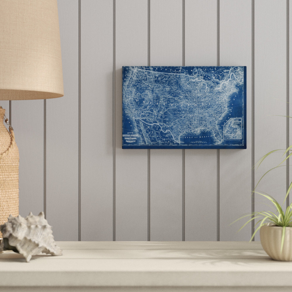 Williston Forge US Map Blueprint by Vision Studio - Graphic Art on ...