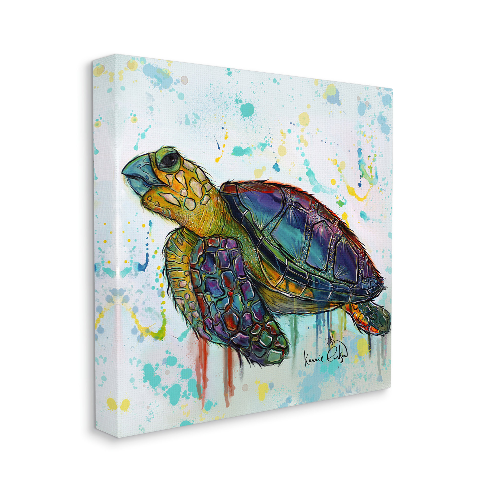 Stupell Industries Urban Street Style Sea Turtle Paint Drip On Canvas ...