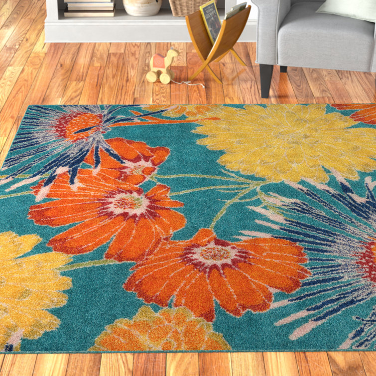 Andover Mills™ Amick Floral Turquoise/Yellow/Orange Area Rug & Reviews ...
