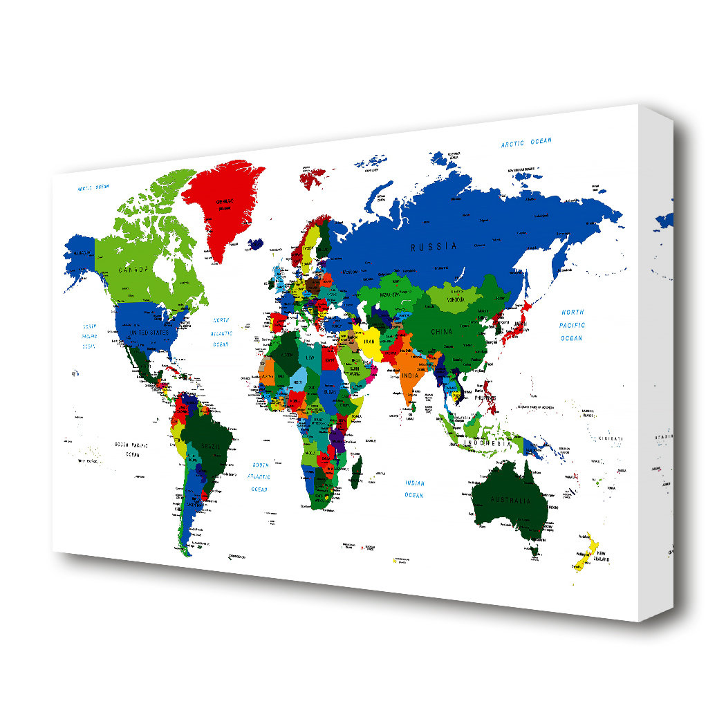 East Urban Home Map Of The World 2 Map - Wrapped Canvas Graphic Art ...