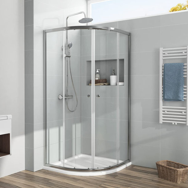 EMKE shower cubicle, 90 x 90cm, quarter circle, sliding door, round ...