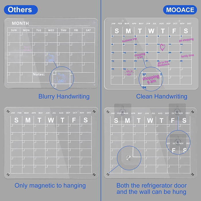 BTY Acrylic Magnetic Dry Erase Board, Adhesive Calendar Planner Board ...