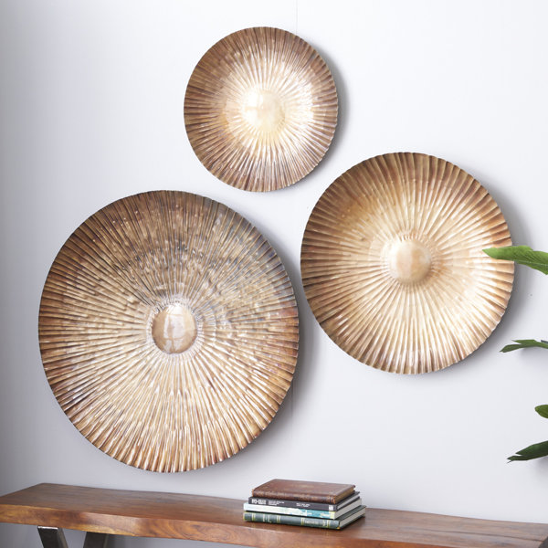 Everly Quinn 3 Piece Copper Metal Large Metallic Disk Plate Wall Décor ...