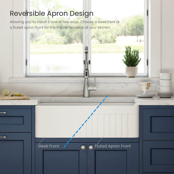 KIBI USA Pillar 33" W Single Bowl Fireclay Farmhouse Kitchen Sink ...