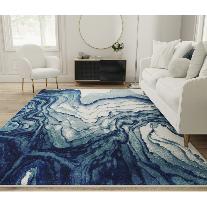 Ivy Bronx Omari Contemporary Watercolor Effect Rug, Atlantic Blue ...