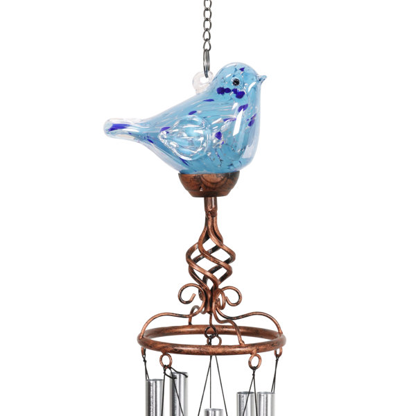 Exhart Solar Hand Blown Pearlized Glass Bird Wind Chime, 7 by 44 Inches ...