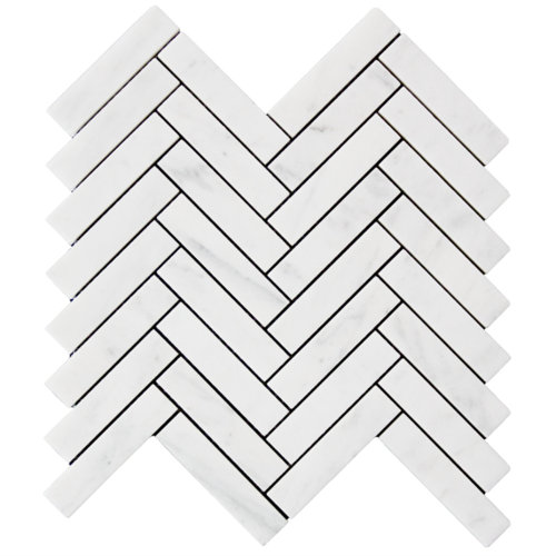 Belluno Designs Bianco Carrara 1" x 4" Marble Herringbone Honed Mosaic ...