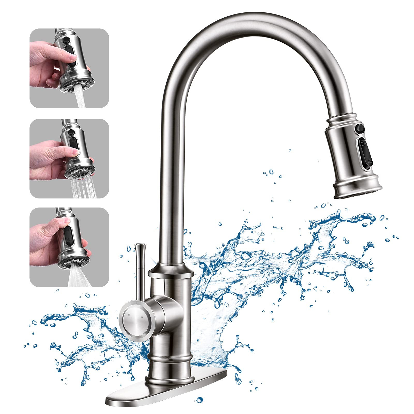 Aike Home Pull Down Touch Single Handle Kitchen Faucet with Accessories ...