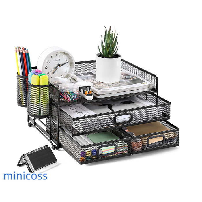 MINICOSS Desk Organizer With Drawers -3 Tier Desktop Organizer With Pen ...