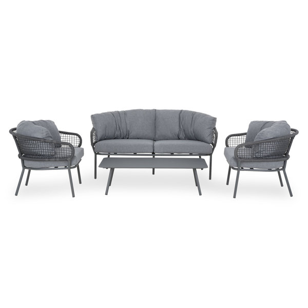 Bay Isle Home Broder Metal 4 - Person Seating Group with Cushions ...