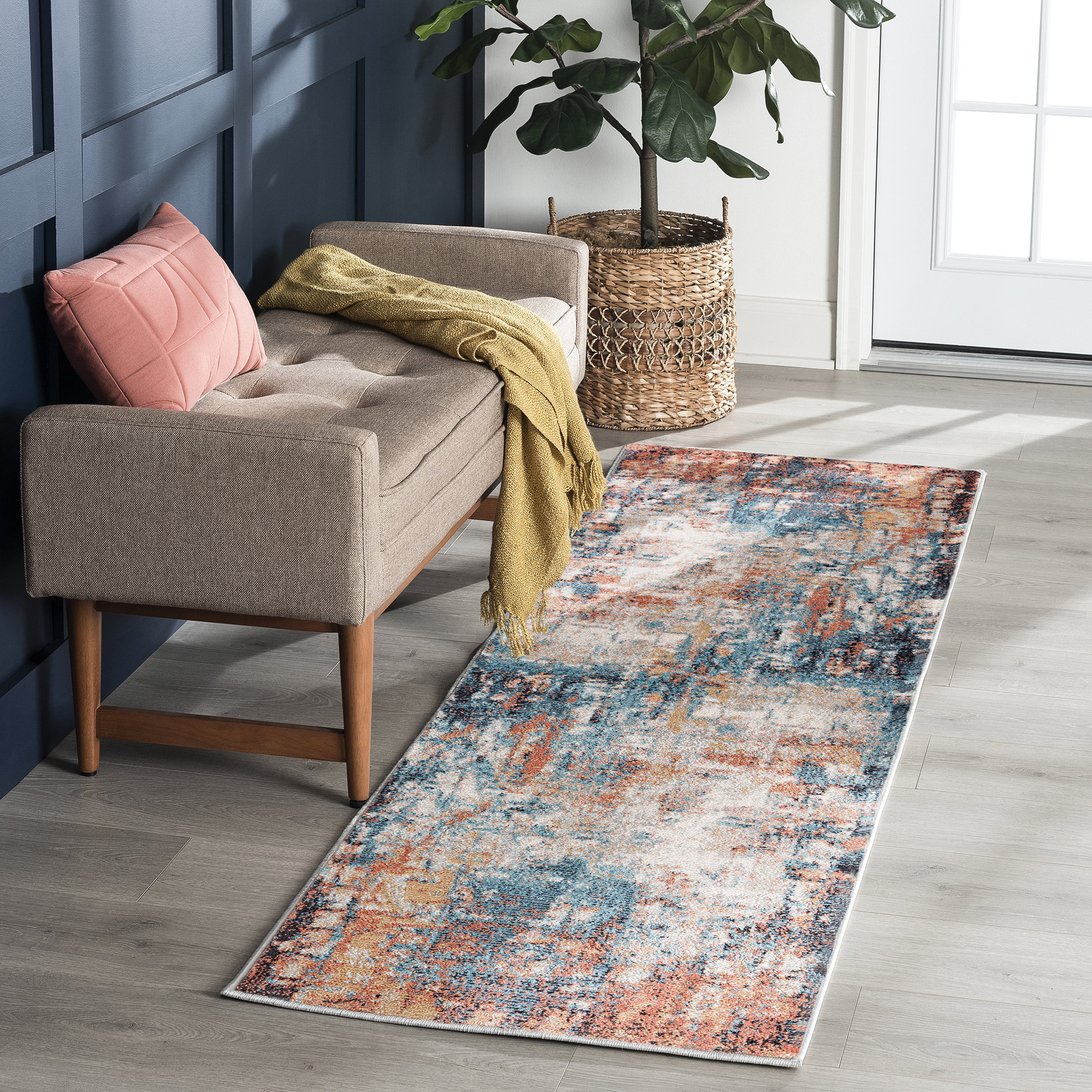 17 Stories Leffingwell Blue/Rust/Cream Rug | Wayfair