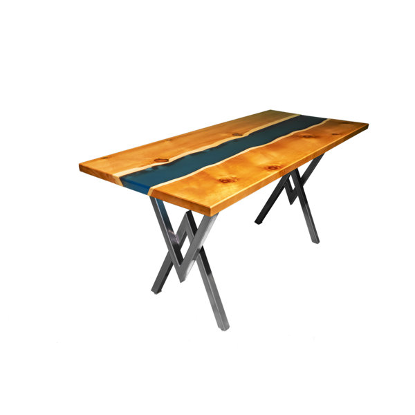RebirthPRO Worktop Cedar Table With River Solid Wood Top Silver Base ...