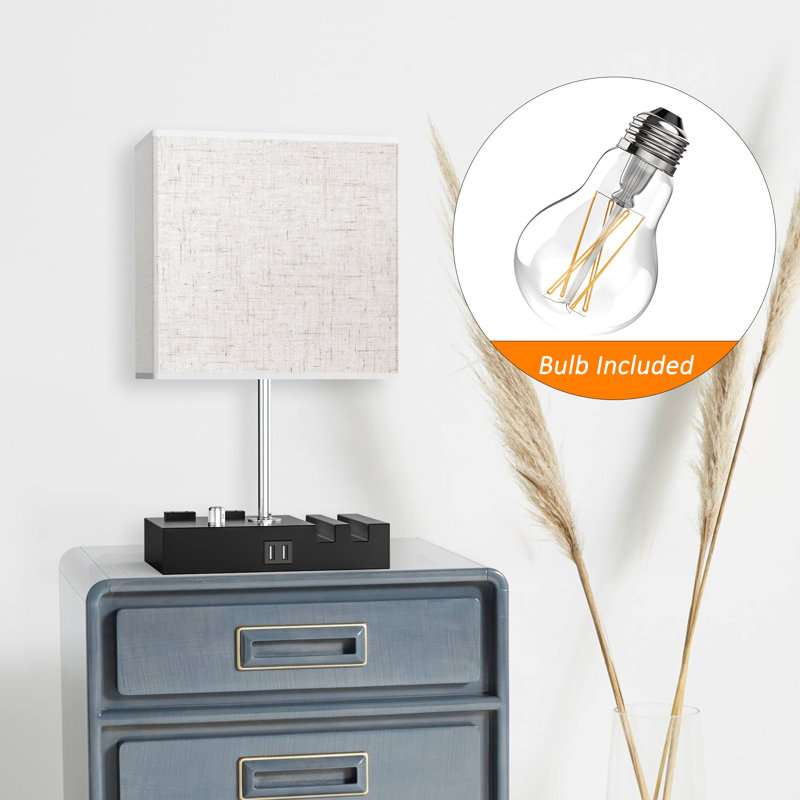 Ebern Designs Marshawn Table Lamp with 2 USB Ports, 2 Power Outlets and ...