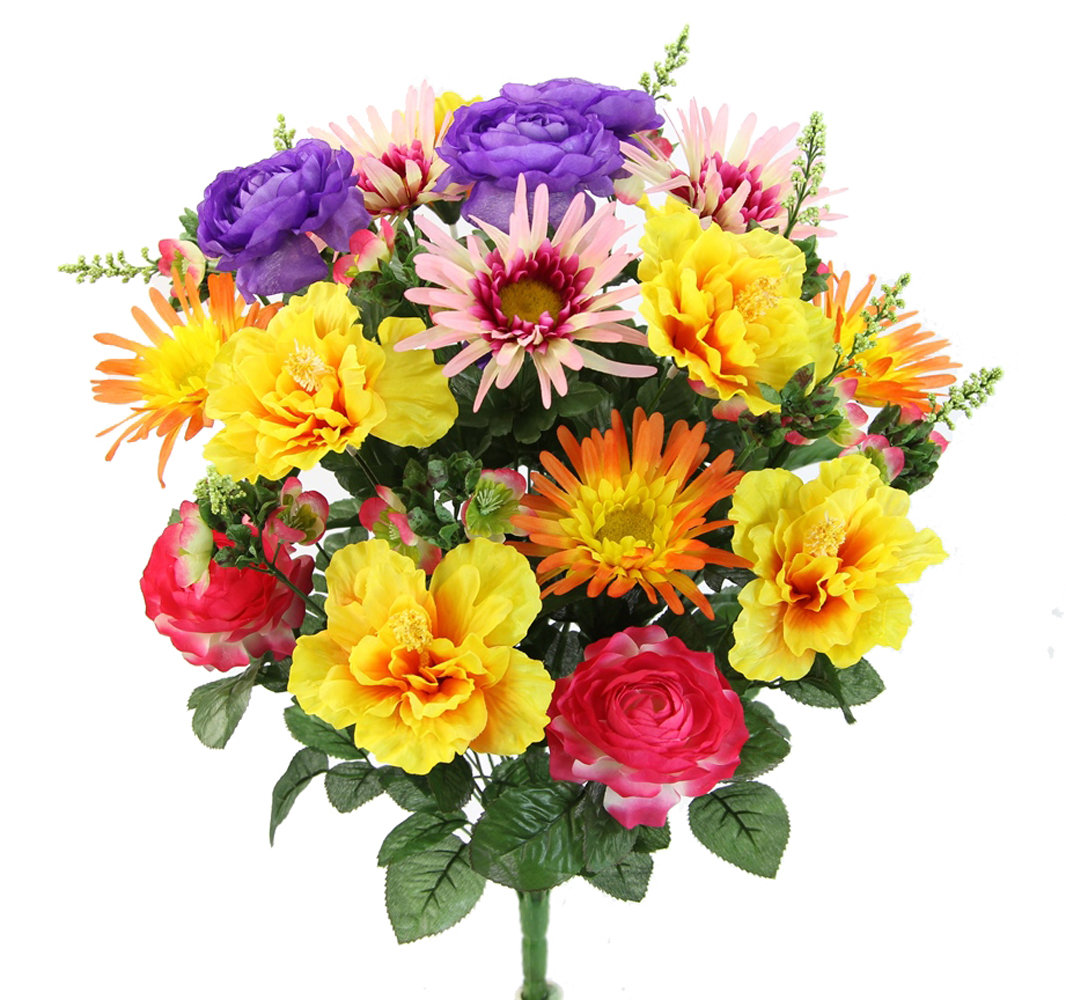 Primrue Artificial Spring Mixed Flower 30 Stem Hibiscus/ Rose Mixed ...