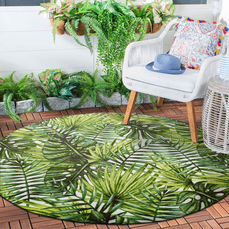 DECOMALL SUNSHINE Tropical Plants Outdoor Rugs Green | Wayfair