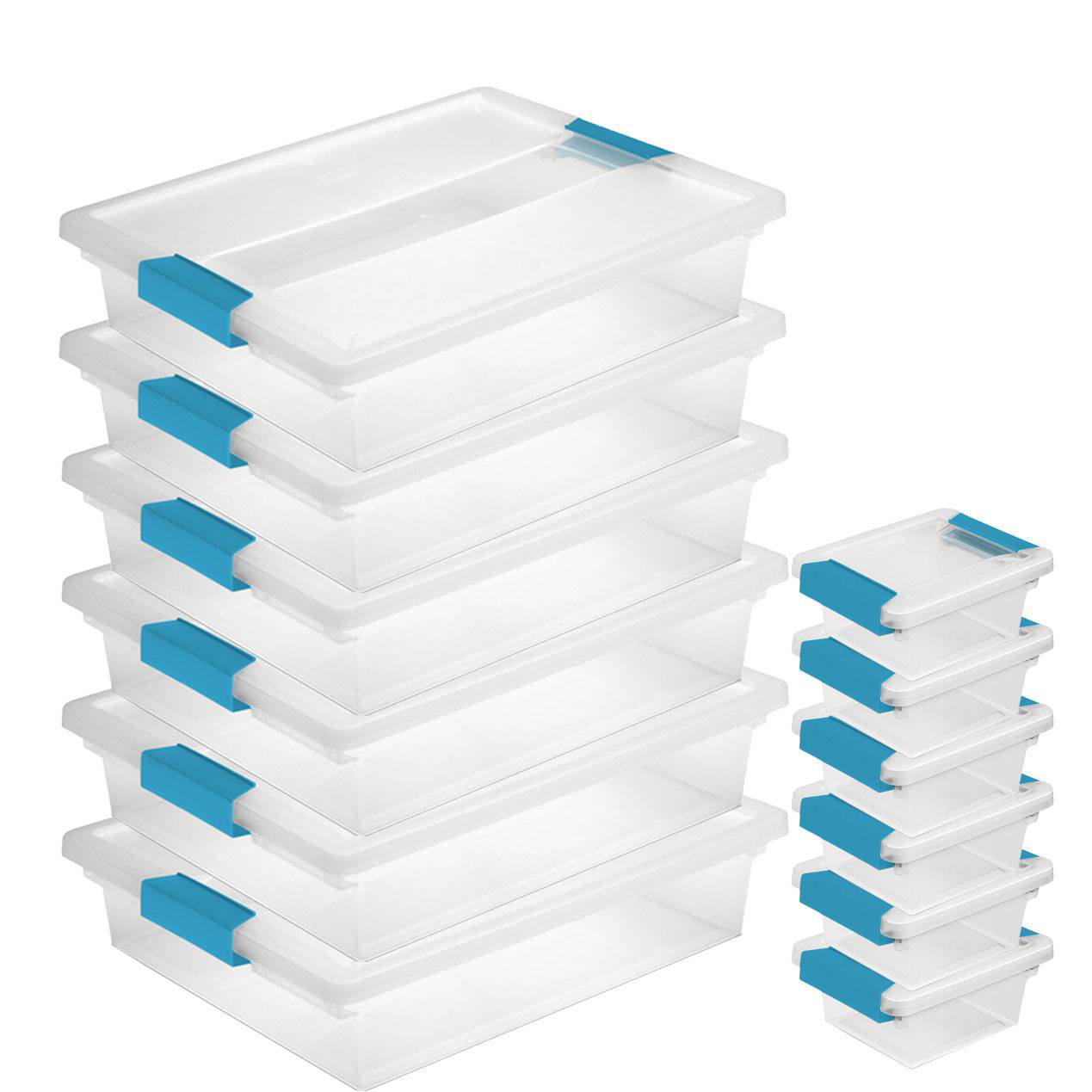 Sterilite Plastic Large Clip Bin Clear, 6 Pack & Mini Clip Storage Box ...