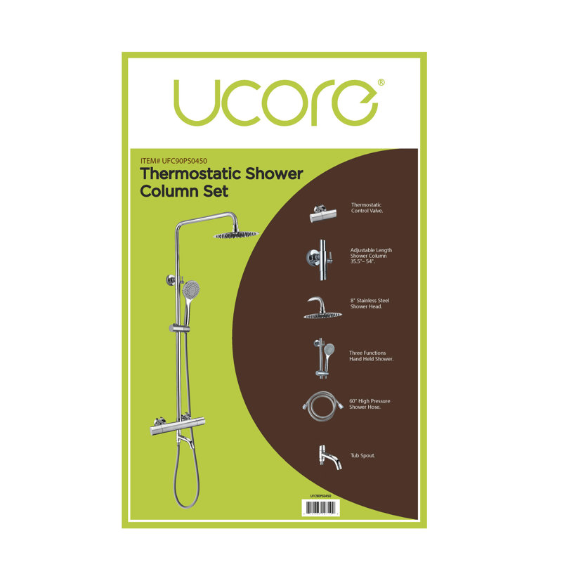 UCore Thermostatic Complete Shower System with Rough-in Valve | Wayfair