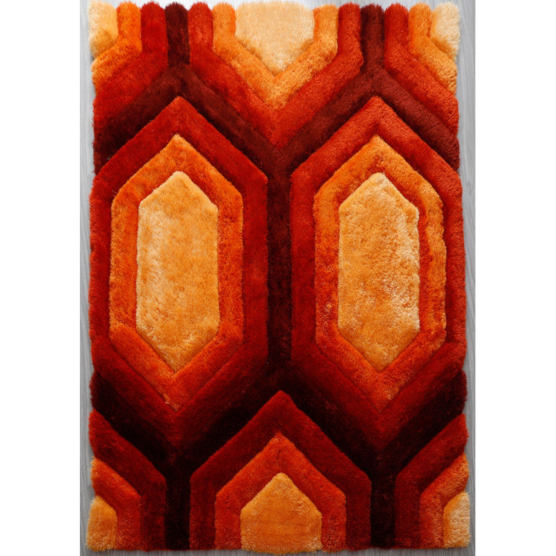 Latitude Run® Corey-Leigh Geometric Shag Orange/Red/Black Area Rug ...