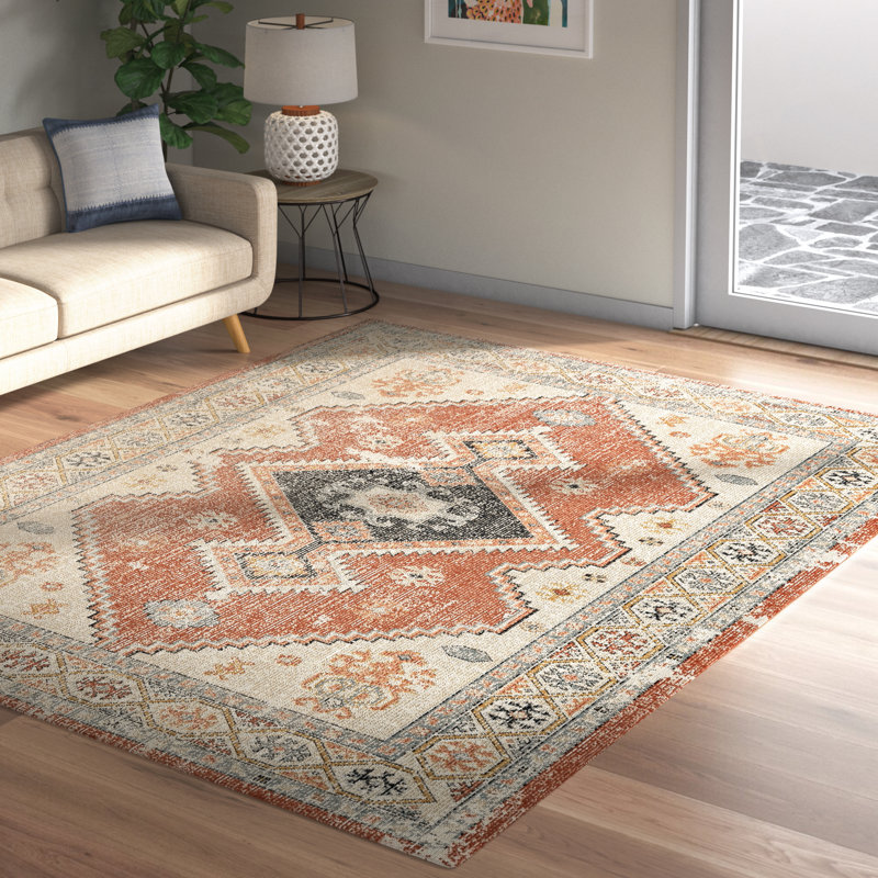 Bungalow Rose Ambrah Oriental Ivory/Orange Area Rug & Reviews | Wayfair