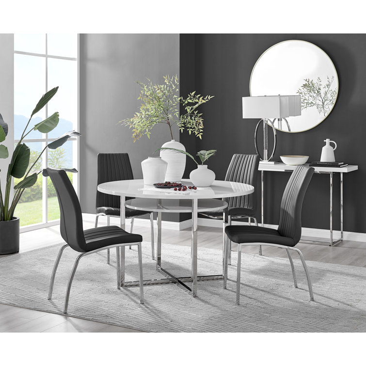 Furniture Box Round Wood Veneer & Matte Black Dining Table With Storage ...